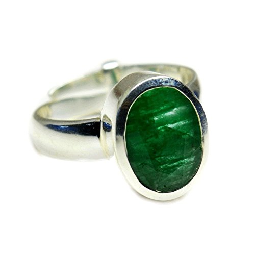Jewelryonclick Natural 4 Carat Emerald 925 Sterling Silver Adjustable Ring for Women Chakra Healing Stone