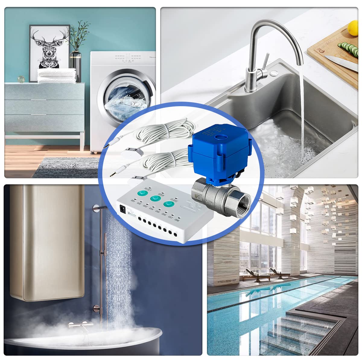 iSpring LS43 Water Leak Detector Alarm System, Automatic Shut-Off Valve and 2 Detection Sensors, Connects Up to 8 Sensor to Prevent Flooding, 3/4" NPT