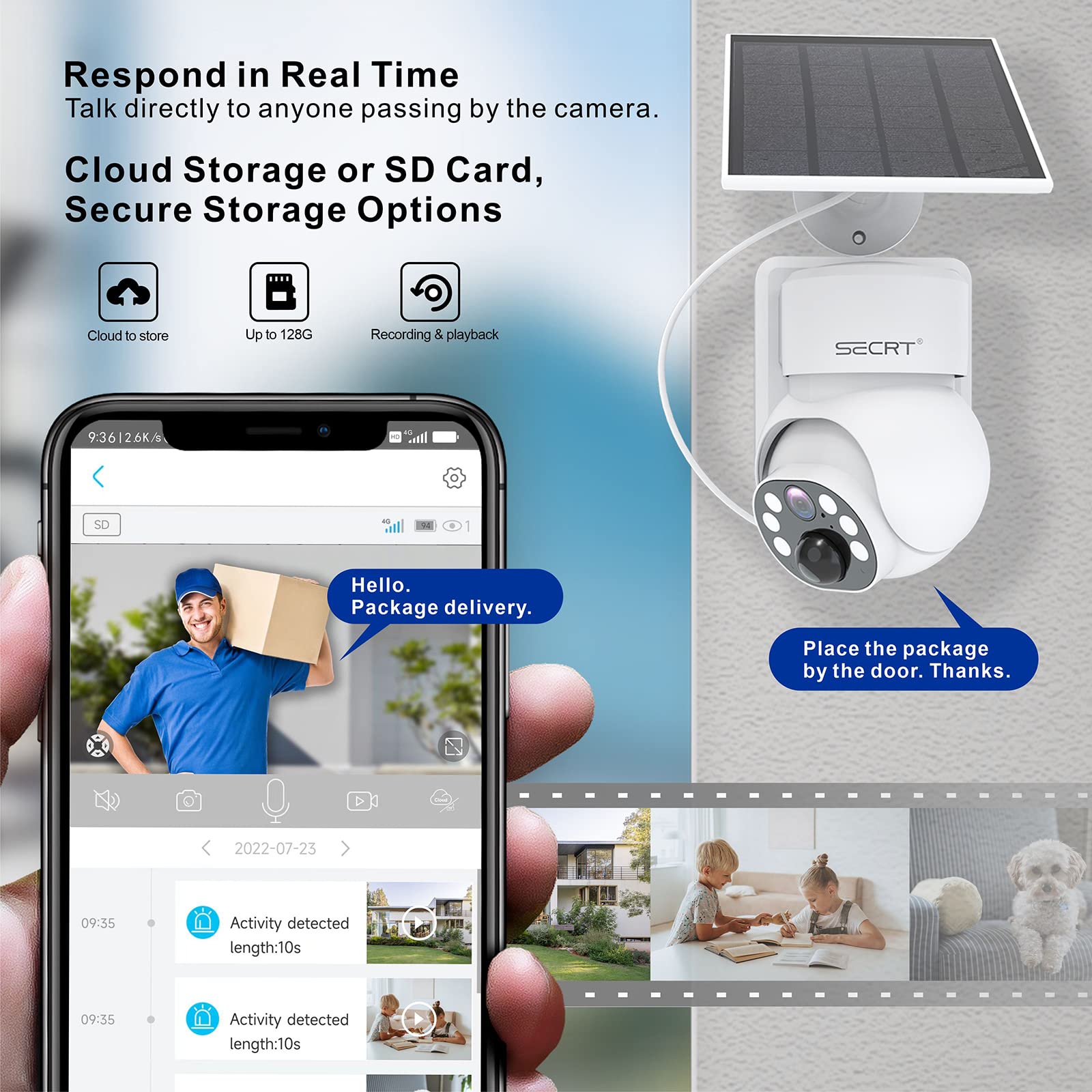 SECRT 3G/4G LTE Outdoor Cameras Wireless, Solar Powered Home Security Cameras with SIM Card, No WiFi, 4MP Night Vision, Pan Tilt 355°View Spotlight, PIR Motion Sensor, 2 Way Talk
