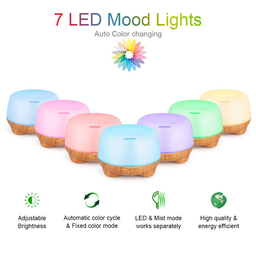 Kamon 300ml Essential Oil Diffuser Humidifier, Remote Control Ultrasonic Aromatherapy Diffusers Room Decor with Adjustable Mist Mode,Water-Less Auto Shut-Off & 7 Color LED Lights (White.)
