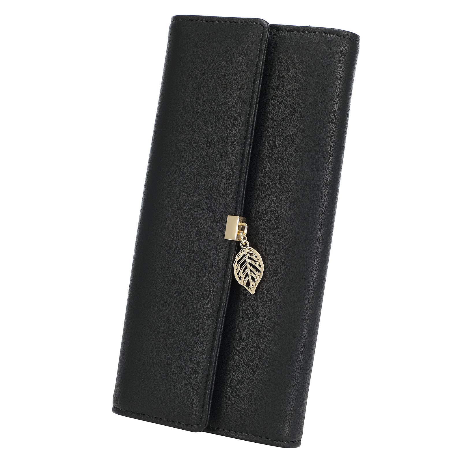 Loiral Womens Wallet RFID Long Trifold Wallet PU Vegan Leather Leaf Card Holder with Zipper Pocket