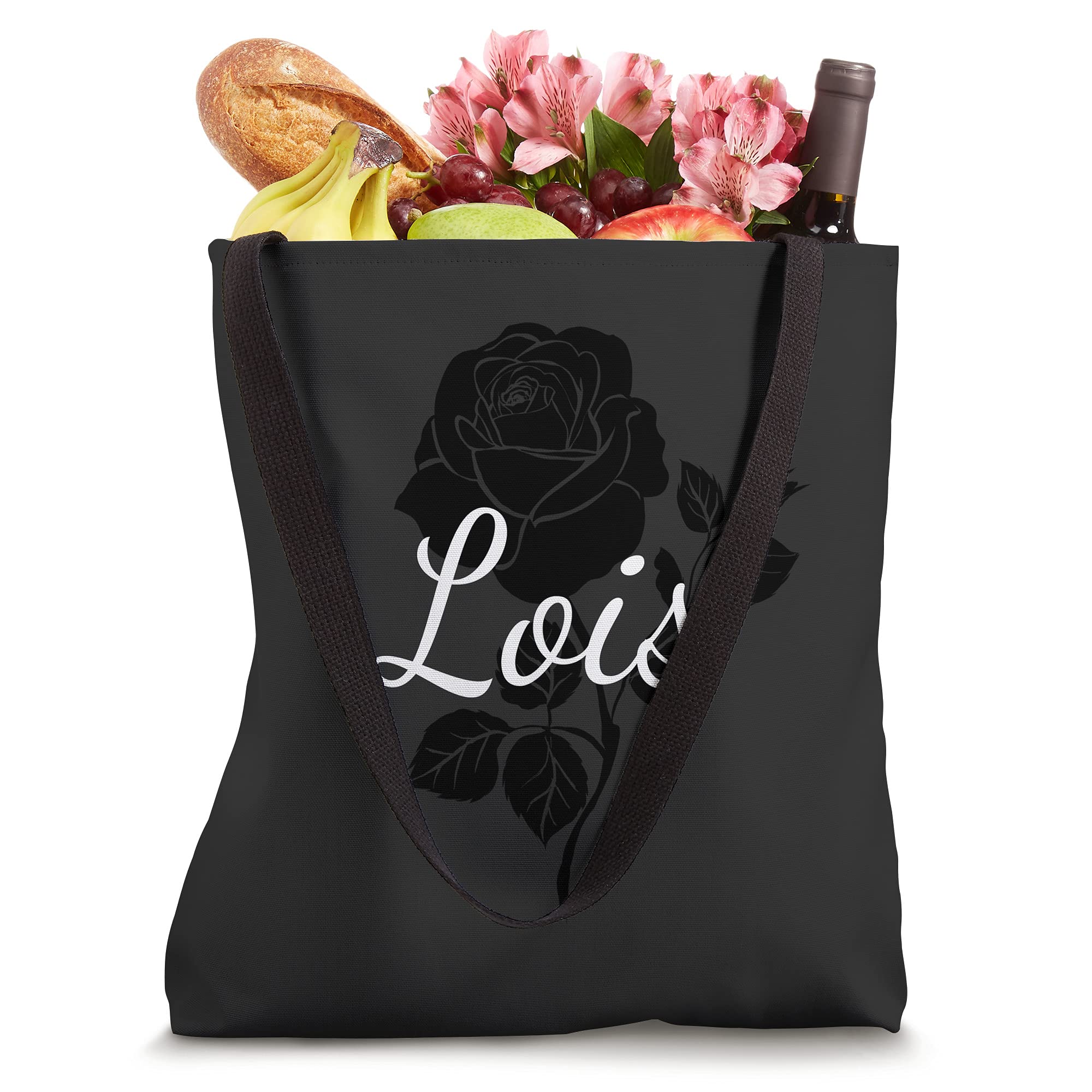 Lois - Custom Black Rose Gray Floral Personalized Tote Bag