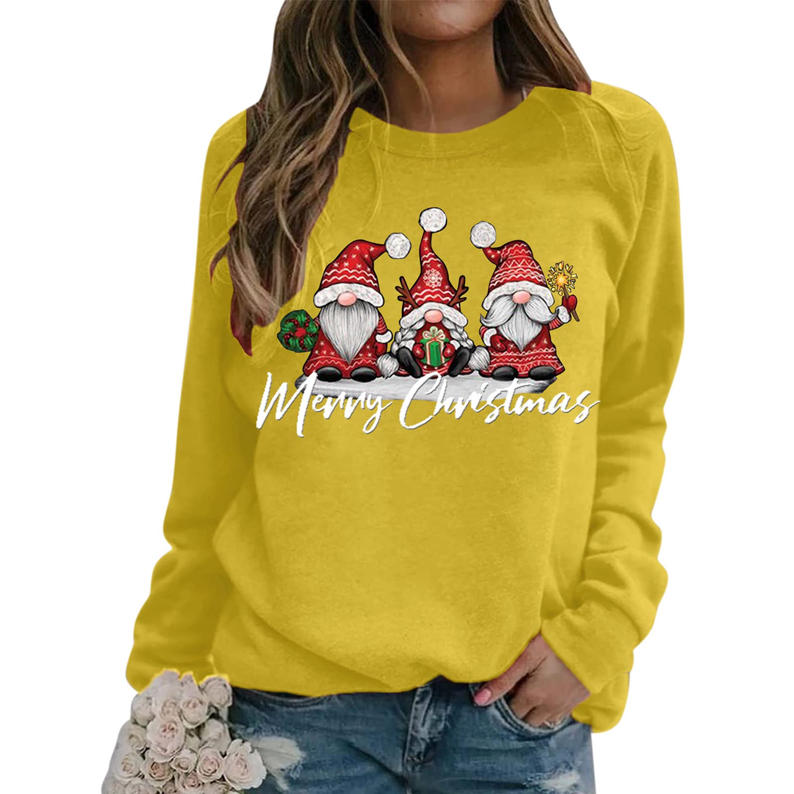 Tunic For Women 2022 Round Neck Pullover Shirts Large Size Slouchy Sweatshirt Relaxed Fit Workout Tops Fall Sweatshirt Yellow