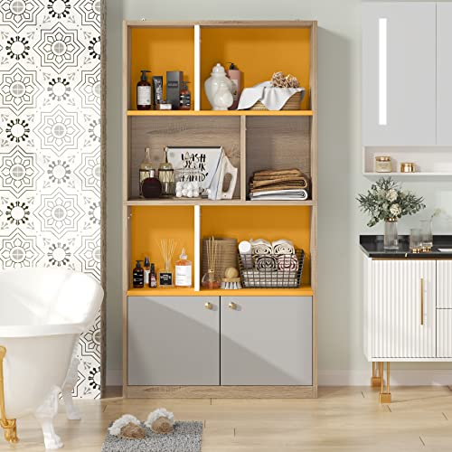 Tribesigns 65" Tall Bookcase, 5-Tier Freestanding Cube Bookshelf with Door & Storage Shelves, Modern Display Storage Organizer with 6-Open shelf and Floor Cabinet for Living Room, Bedroom, Home Office