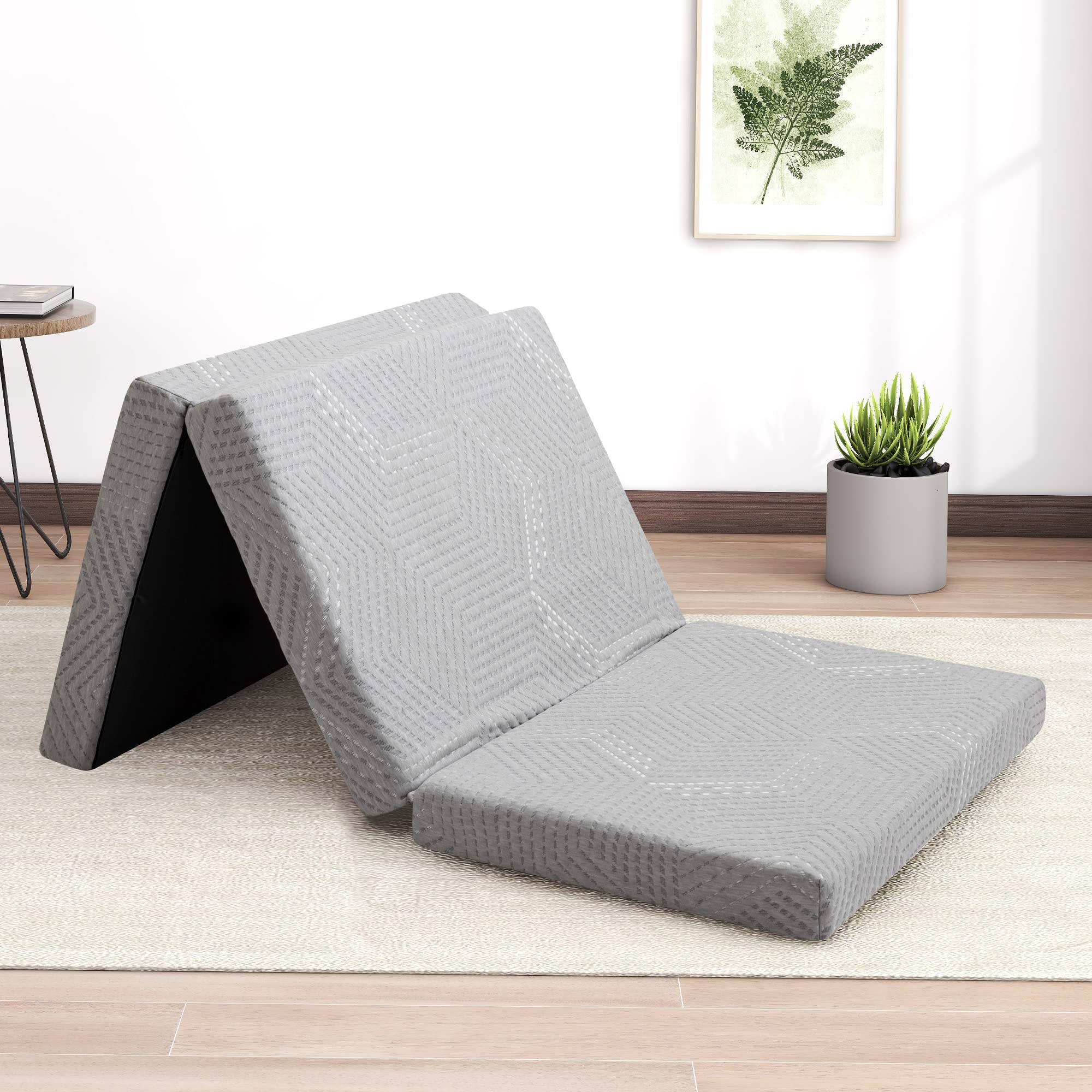 IULULU Folding Mattress, 4-Inch King Size Tri-Fold Memory Foam Mattress with Breathable & Washable Cover, Portable and Foldable Mattress for Floor, Guest Bed, Camping - CertiPUR-US Certified, Grey