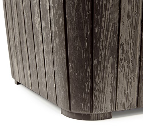Keter Resin Luzon Outdoor Table with Extra Hidden Storage for Cushions and Patio Decor, Brown Wood Look