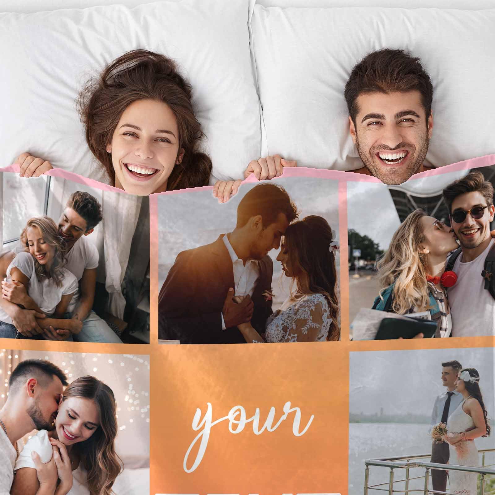 Personalized Blanket with Text & Picture Customized Throw Couples Gifts Custom 10 Photos Blankets for Adult Family Wife Husband Valentines Day Wedding Gift