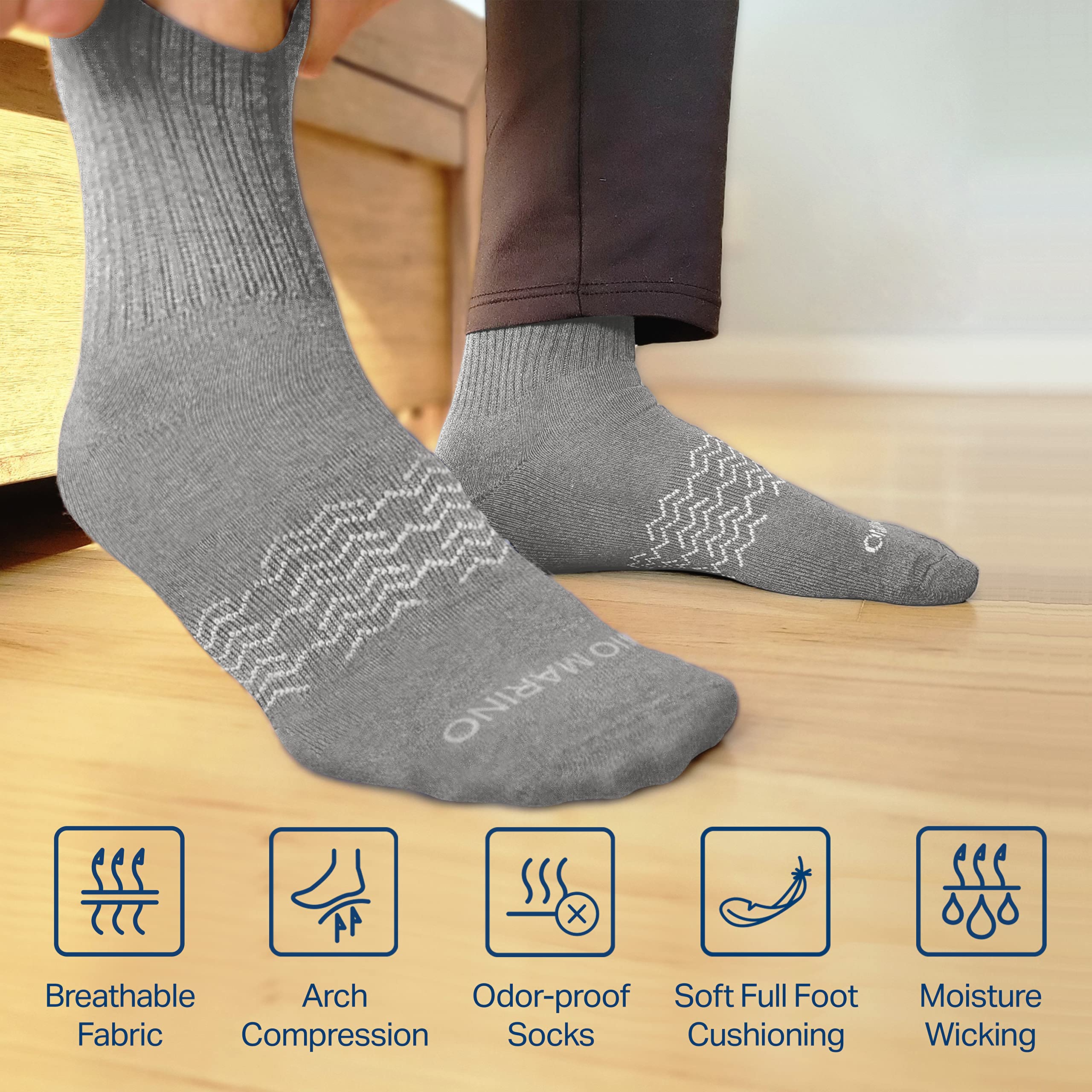 Marino Men's Performance Ankle Socks - Mens Athletic Black & White Socks - Moisture Control Multi-Pack - White - 3 Pack - (10-13)