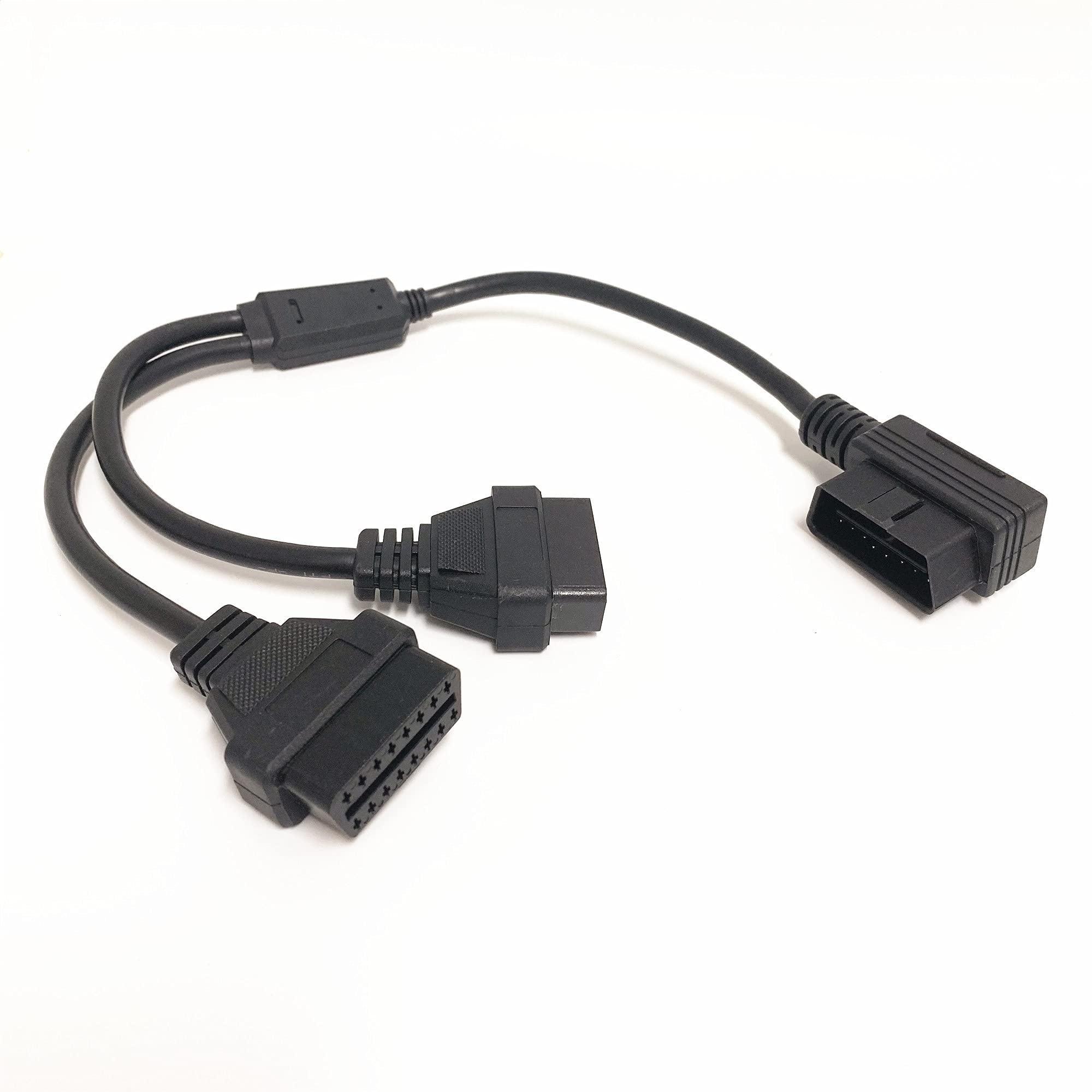 LITEMATIRA OBD2 OBDII 16 pin Diagnostic Extender Y Splitter Cable, Right Angle Car Male to Dual Female Extension Cord, 20 Inch