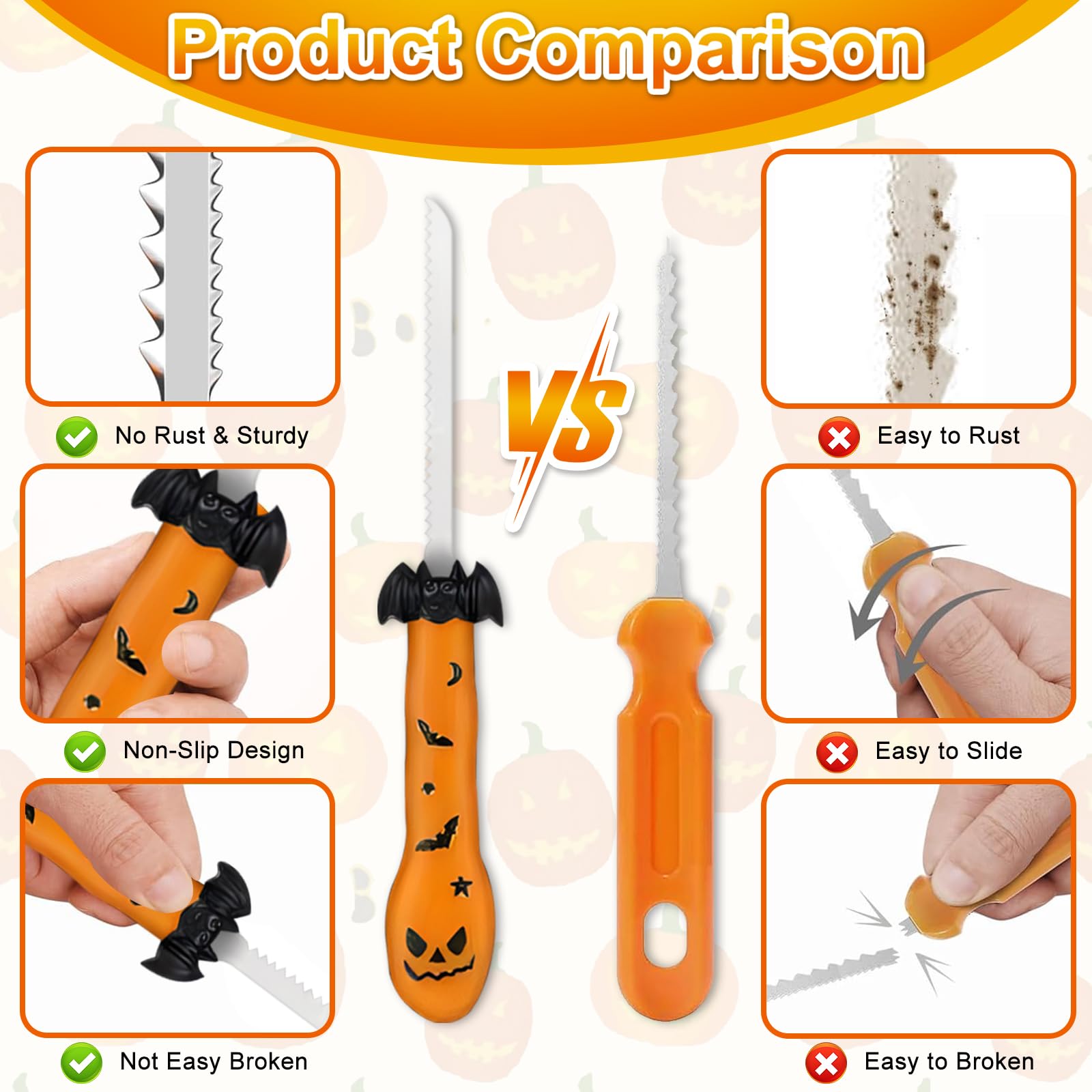 XINYA BAO 28 PCS Pumpkin Carving Kit Tools Halloween Professional Heavy Duty Stainless Steel Carve Knife Set with LED Candle Lights, Stencils, Storage Bag, Gifts & Adults DIY Lantern Decorating.