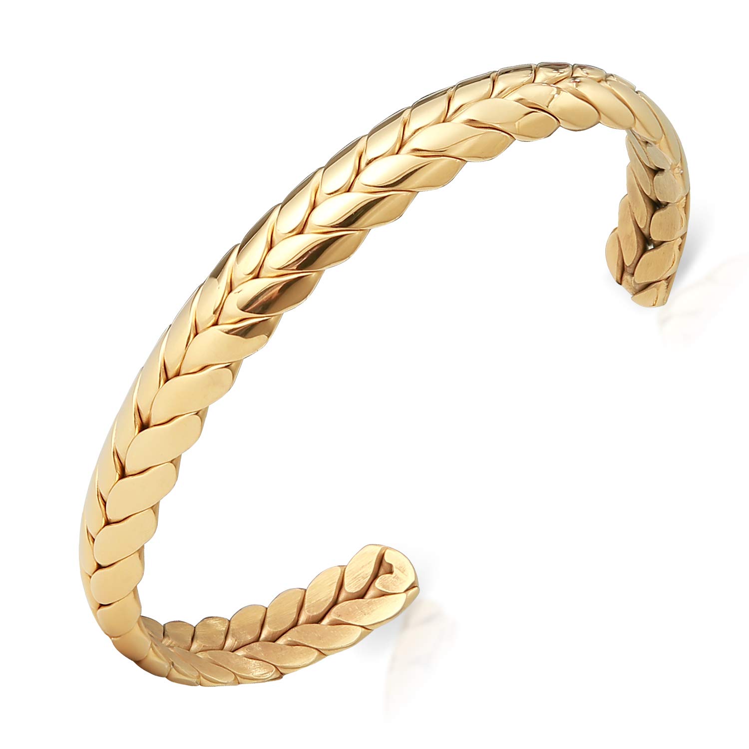 Lolalet Wide Open Cuff Bracelet, for Women, 18K Gold Plated Wheat Style Couples Love Bracelets, Weave Braided Twisted Open Cuff Bangle Jewelry âGold