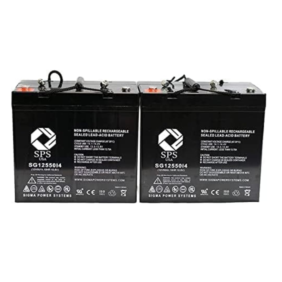 SPS Brand 12V 55Ah Replacement Battery (i4 Terminal) for Leoch LPL12-55, LPL 12-55 Brand 12V 55Ah Replacement Battery (i4 Terminal) for UPS Replacement Battery (2 Pack)