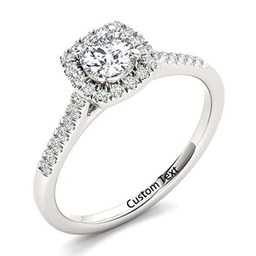 LONAGO 0.5ct Moissanite Solitaire Engagement Ring 925 Sterling Silver Personalized Custom Name Wedding Band Cushion Cut Ring for Women (9)