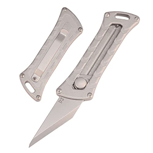 Samior S21 Retractable Blade Utility Knife 1.8 inches D2 Replaceable Razor Blade, 3.5 inches Grey Titanium Handle
