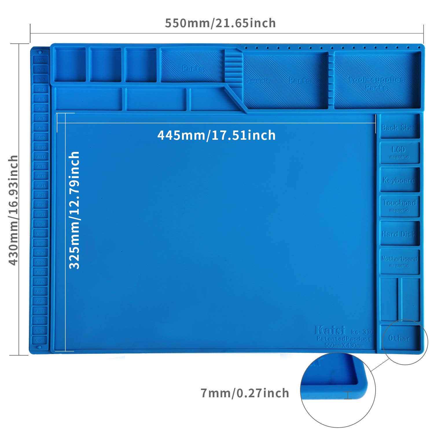 Kaisi 21.6 x 16.9 Inch Large Electronics Repair Mat Silicone Soldering Magnetic Repair Pad Insulation Work Station with Anti Static Wrist Strap for Computer, Laptop, MacBook, Tablet, Phone and More