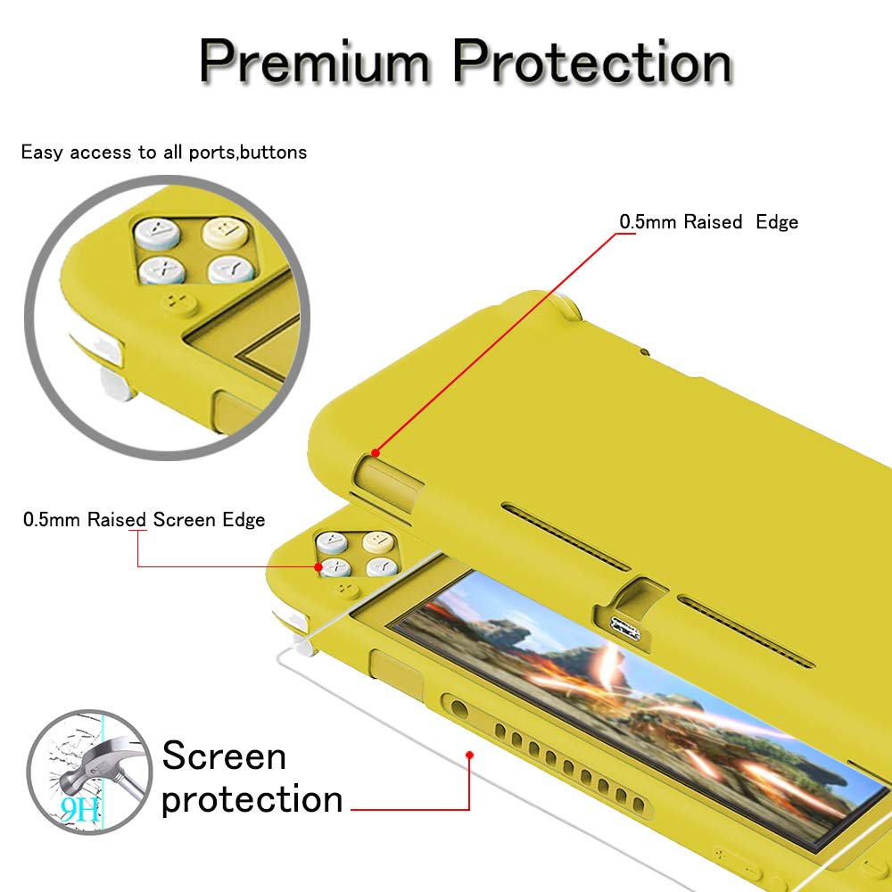 KenSera Case for Nintendo Switch Lite, Switch Lite Skin Accessories Kit Protective Light Slim Silicone Case Cover Shell Protector with Switch Lite Screen Protector (Yellow)
