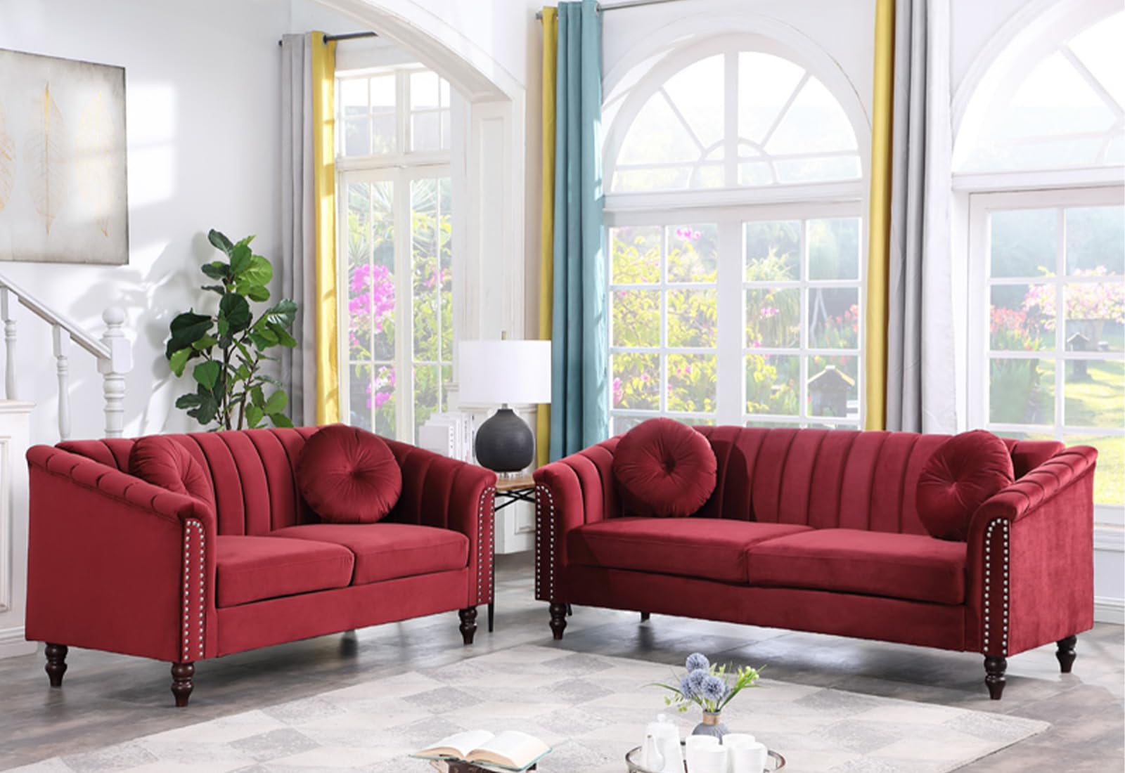 YIPDFERNOR Red Lint 3-Piece Living Room Sofa Set, Contemporary Sofa Couch Set, for Living Room Furniture Sets、Offices、Apartments(Chair)