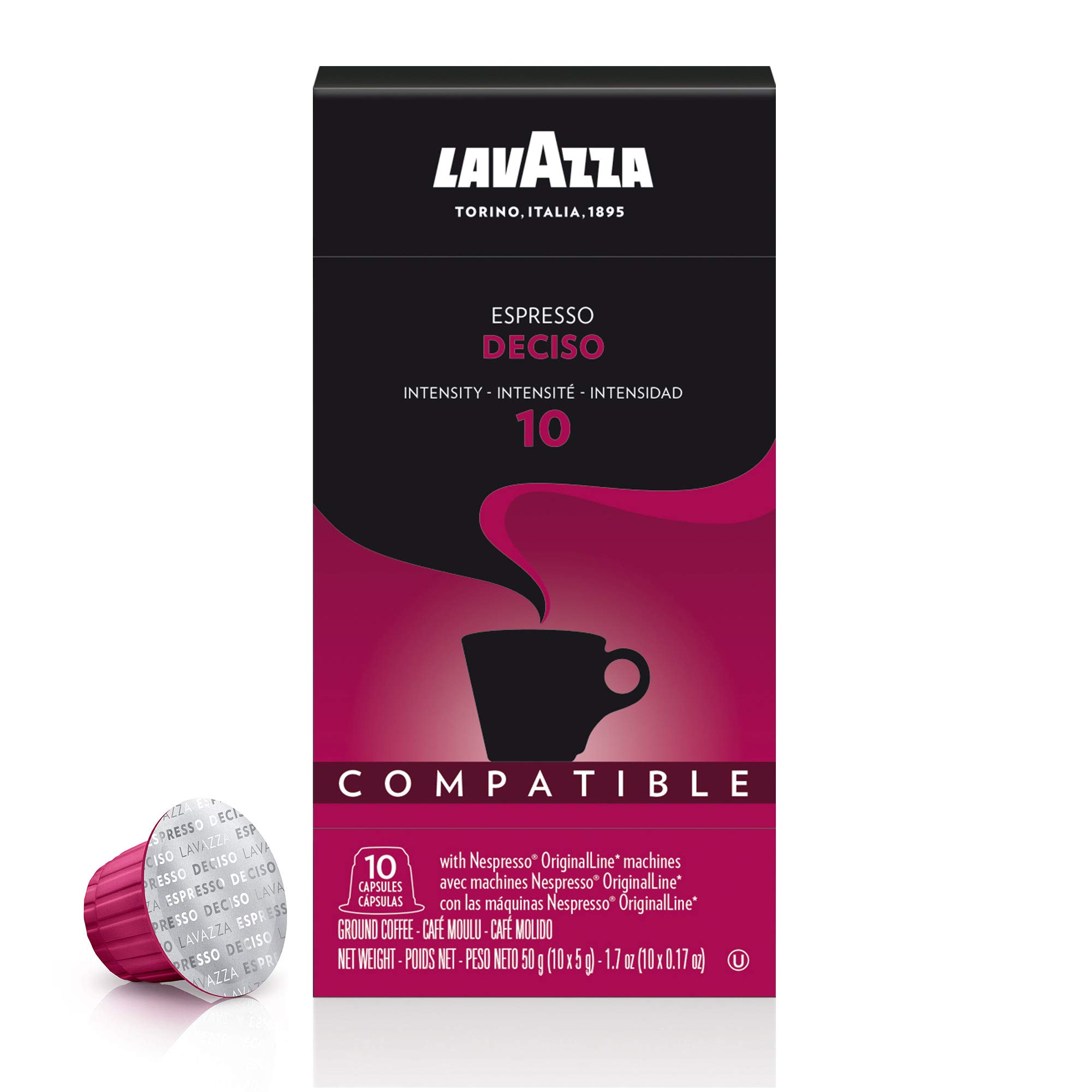 Lavazza Deciso Espresso Dark Roast Capsules Compatible with Nespresso® Original* Machines (Pack of 100)