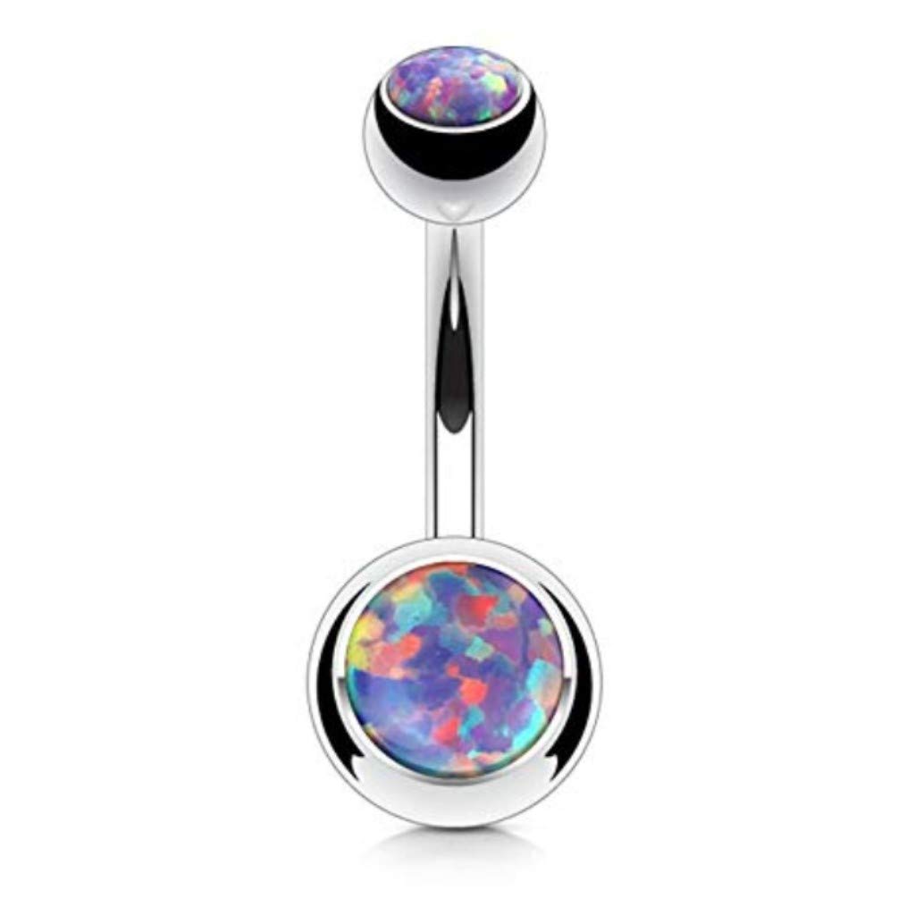 Inspiration Dezigns 14G 10mm Purple Opal Double Jeweled Steel Belly Button Navel Ring