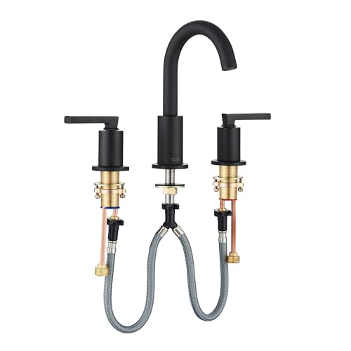 Roffenny 8 inch Widespread Bathroom Faucets, 2-Handle Matte Black Bathroom Sink Faucets for Sink 3 Holes, 360 Degree Swivel High-Arc Spout, 8 in Spread Bath Vanity Sink Faucet, with Pop Up Drain