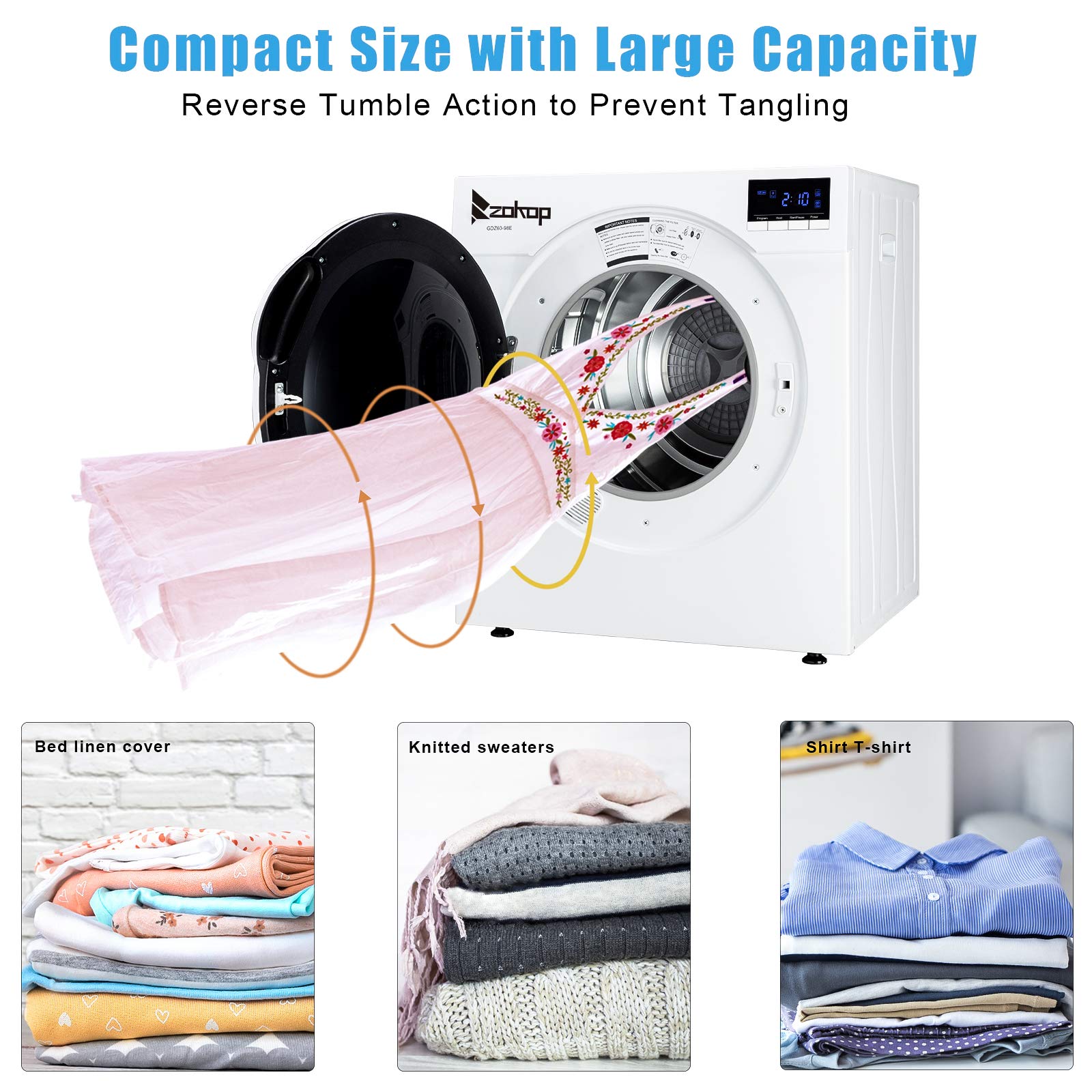 Lalurten Mini Dryer Machine 3.5 Cu. Ft. Portable Clothes Dryer with LED Display Portable Dryer Machine for Clothes with Exhaust Duct Compact Mini Clothes Dryer Machine for Apartment Dorm RV (White)
