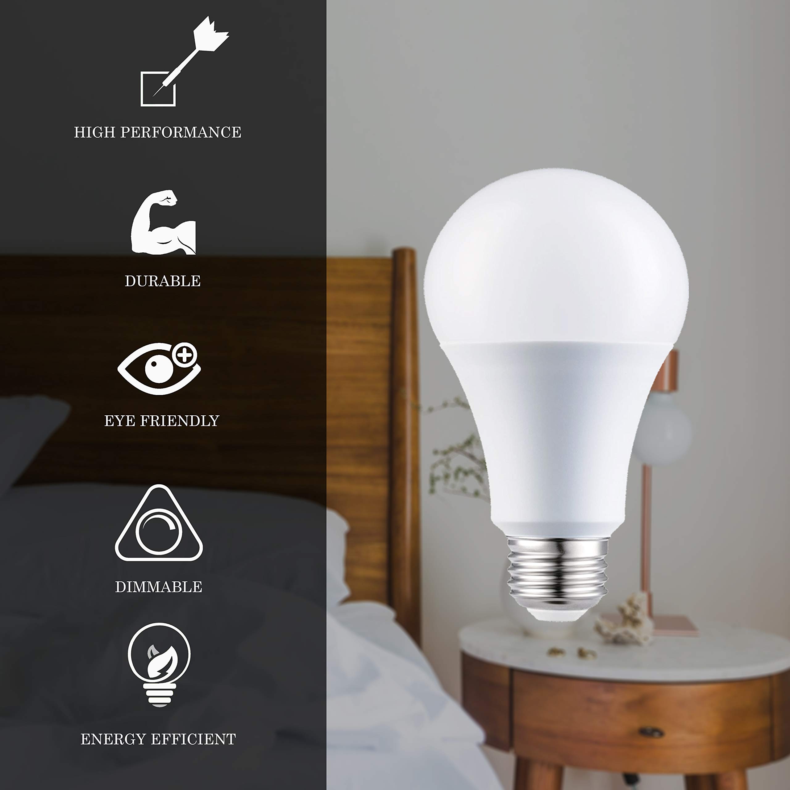 Laborate Lighting A19 LED Light Bulbs - E26 Base, 100W, 1600 Lumens, Soft White 3000K Illumination - Dimmable, Energy Saving Outdoor & Indoor Home, Commercial Lighting - 80+ CRI, 10-Year Life - 8-Pack
