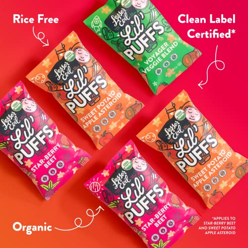 LesserEvil Lil' Puffs Variety Pack, Contains 2 Sweet Potato Apple, 2 Strawberry Beet, and 1 Veggie Blend, Organic Snacks for Kids, Rice-Free, 0g Sugar Per Serving, 2.5 Oz, (Pack of 5)