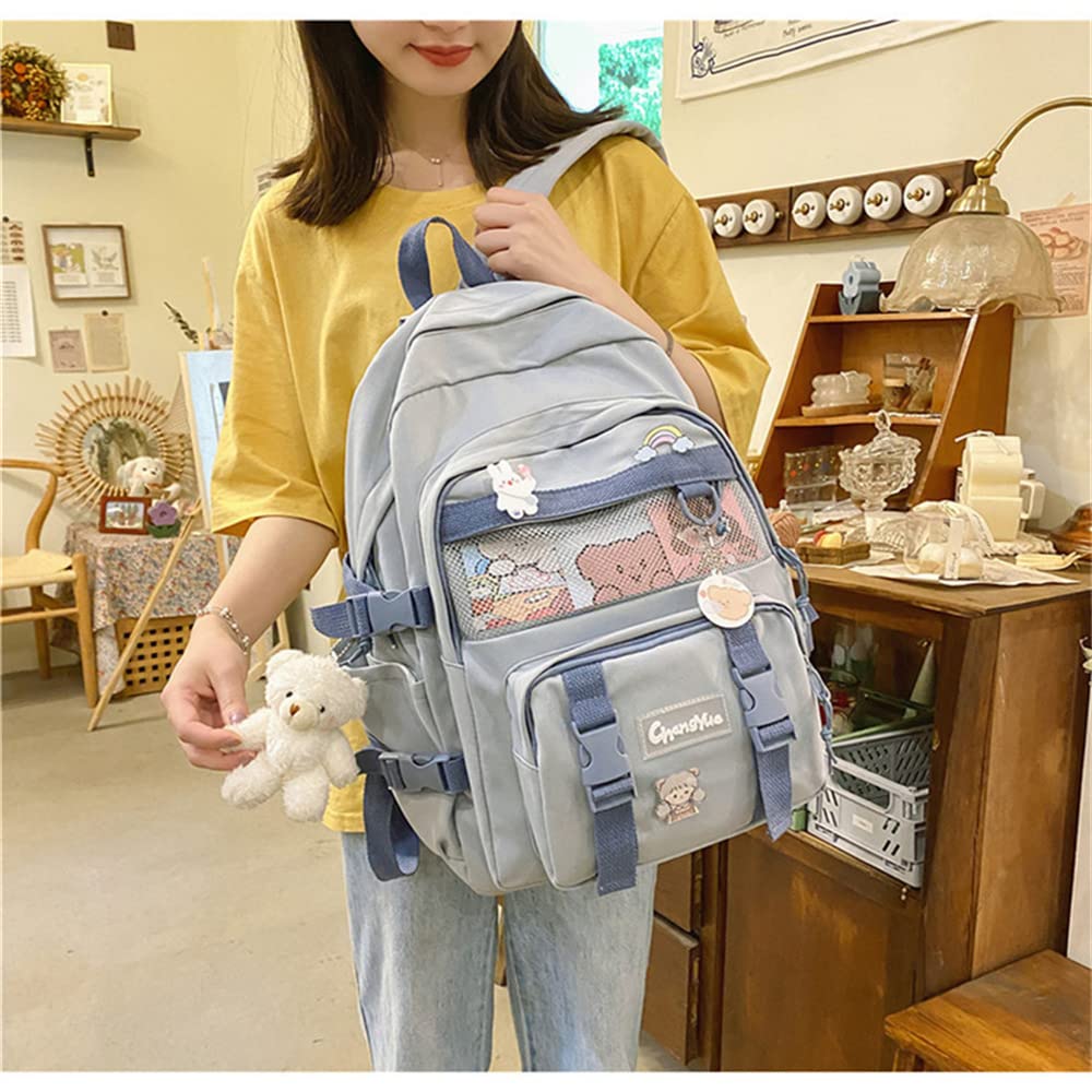 JELLYEA Kawaii Backpack with Kawaii Pins School Bag Rucksack Large Capacity Girls Backpack Teens Multi-Pocket Bookbag