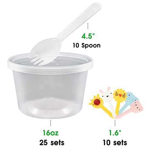 ZIZOTI [50 Pack,16oz] Combo Food Storage Containers with Lids, Airtight Deli Food Containers w 10 Spoons, BPA-Free Leakproof Takeout Meal Prep Dishwasher, Microwave, Freezer Safe