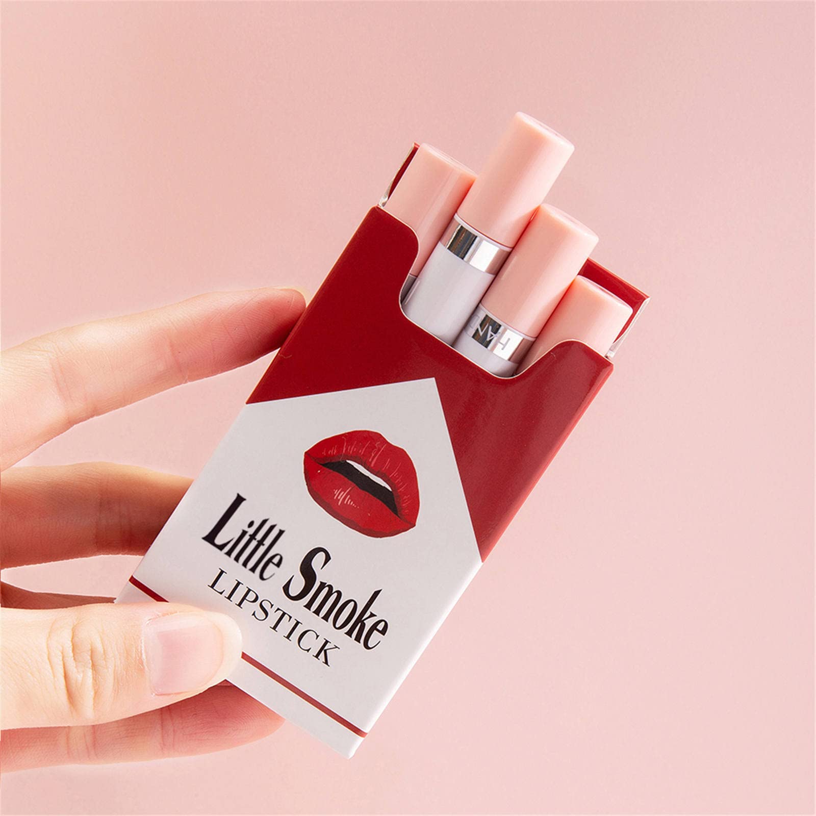 SWEETSHION Velvet Mist Lipstick Set Womens Color Non Stick Cup Nude Matte Lip Gloss, Pink Cigarette Case Lipstick Kit for Girls