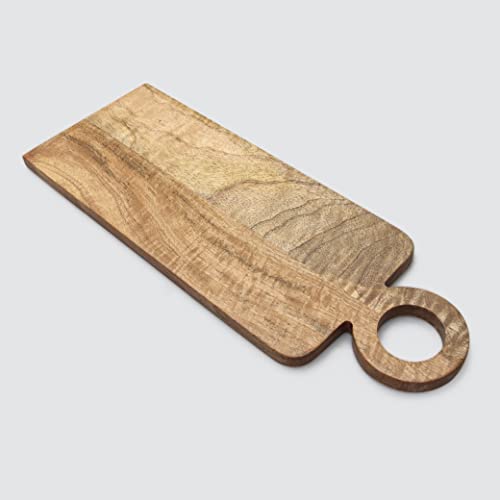 My Savory Table Mango Wood Serving Board With Enamel, Professional and Home Use Cheese Paddle Board With Handle 18 x 7 x 0.5 Inch, Natural