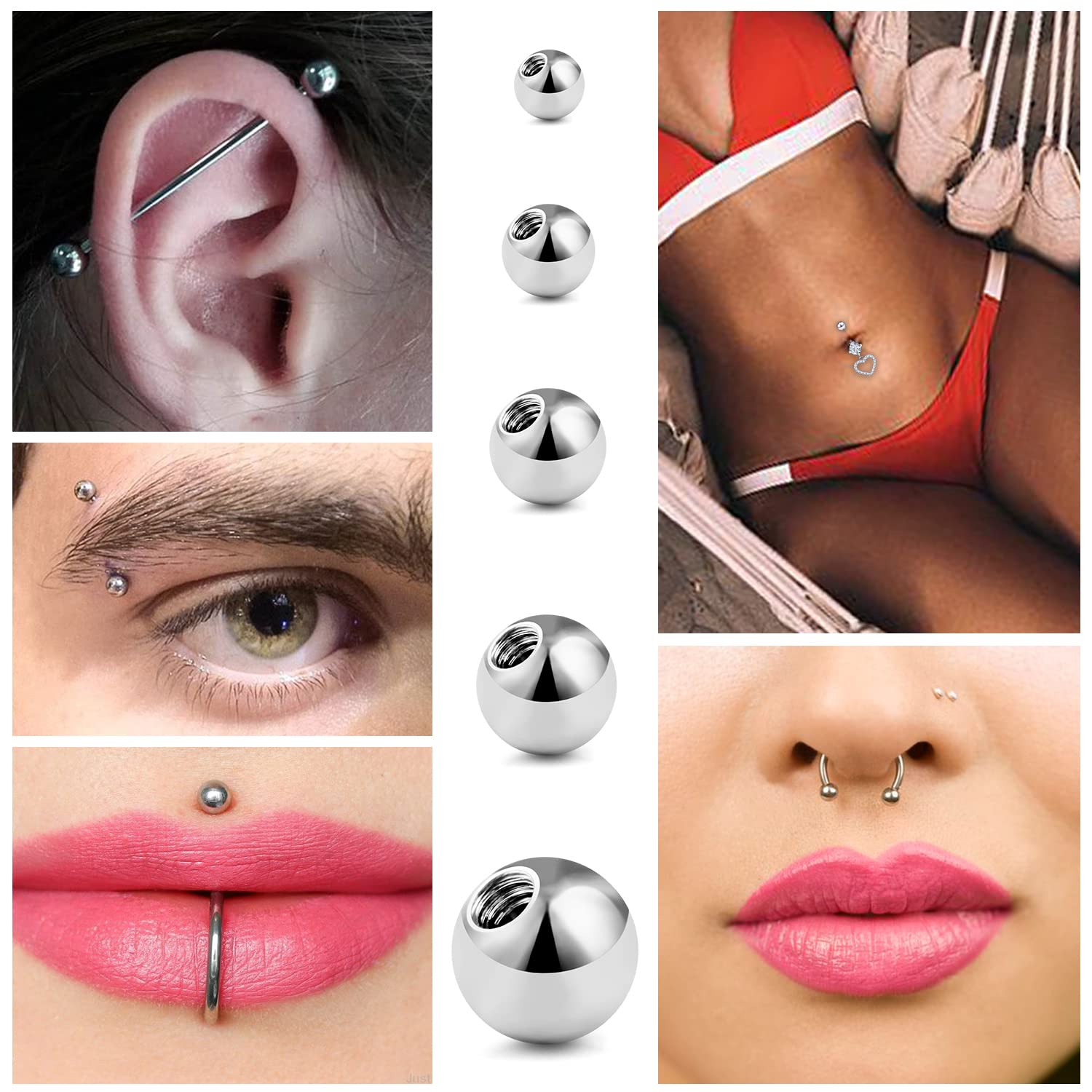 Prjndjw 25Pcs 16G Replacement Balls Externally Threaded Surgical Steel Piercing Balls Industrial Barbell Septum Eyebrow earring Lip Tongue Nipple Belly Button Piercing Rings Parts 3MM 4MM 5MM 6MM 8MM