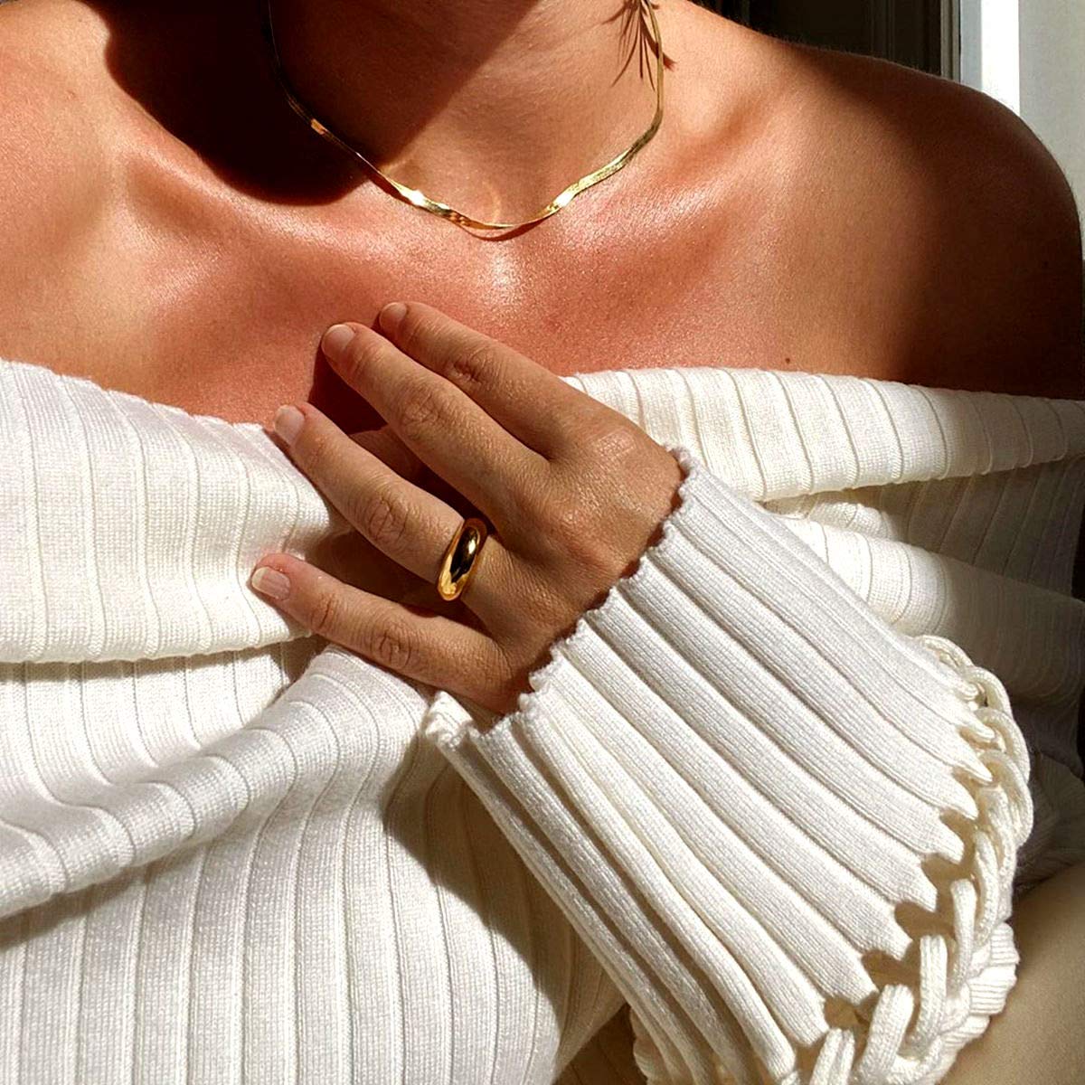micuco Thick Chunky Dome Rings for Women 14K Gold Plated Statement Ring 14K Gold 7