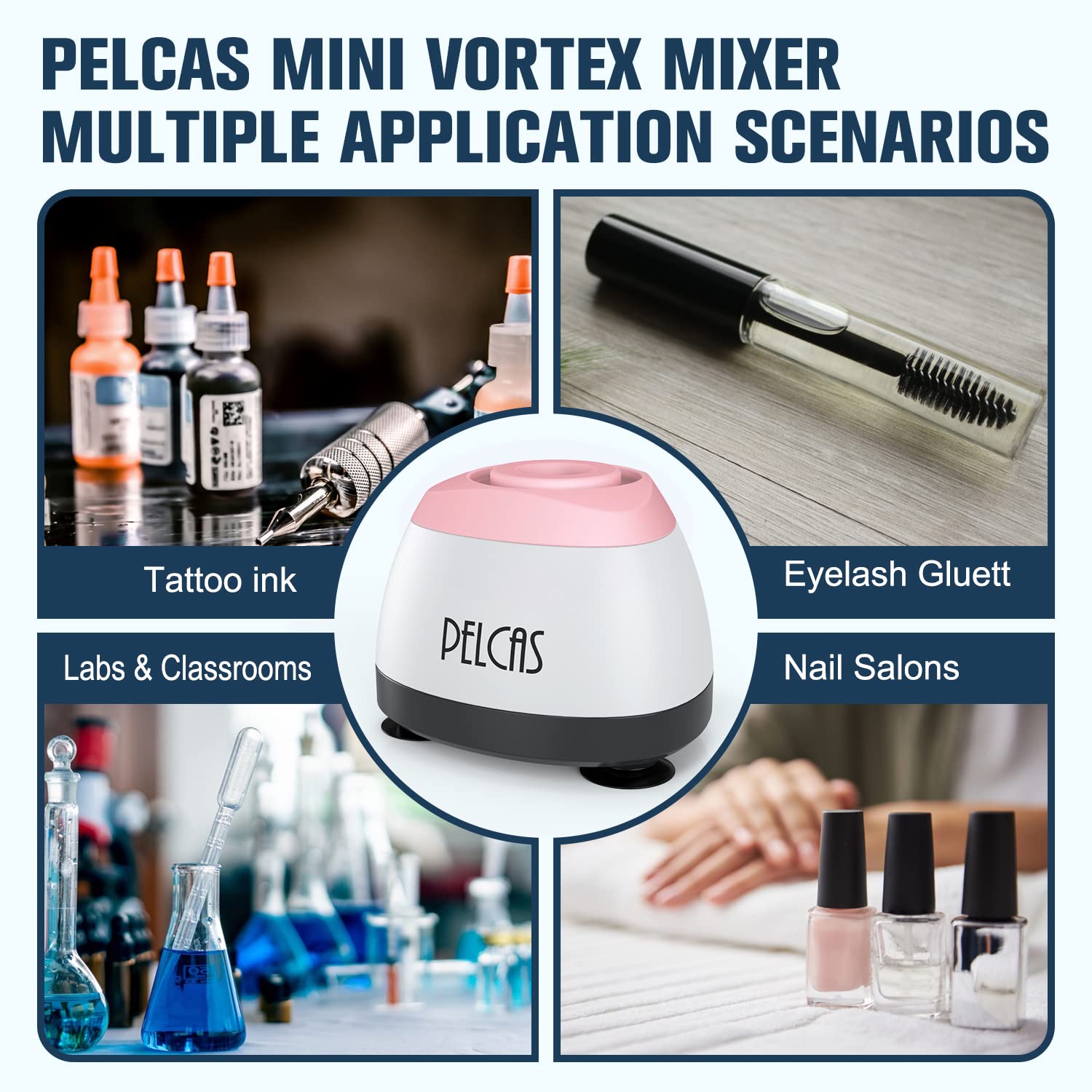 PELCAS Mini Vortex Mixer, 3000RPM Vortex Shaker with Touch Function, Ink, Nail Polish, Eyelash Glue, Acrylic Paints Mixing, Lab Vortex for Test Tubes and Centrifuge Tubes
