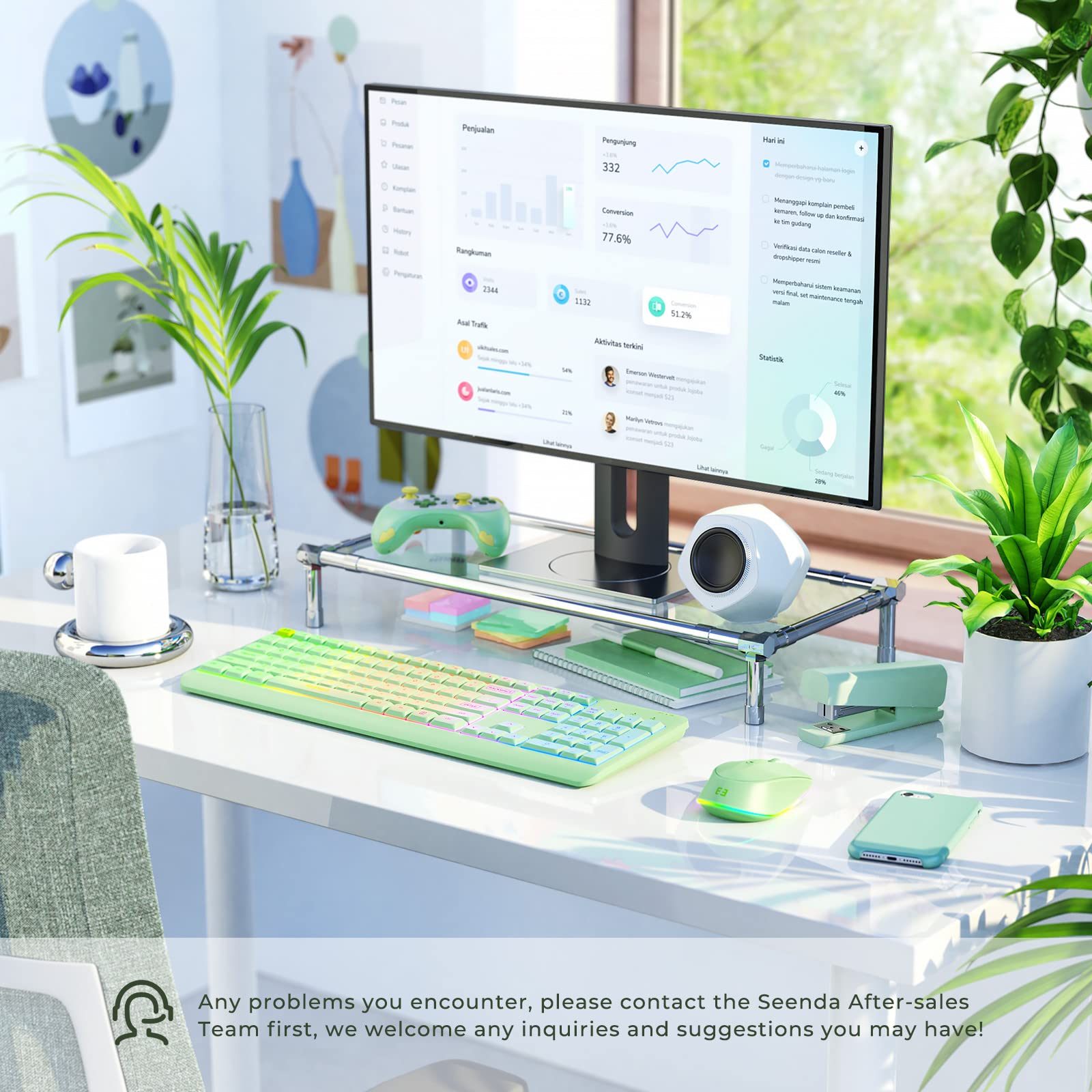 seenda Wireless Keyboard and Mouse Combo Backlit, Rechargeable Full-Size Illuminated Cordless Keyboard and Mouse Set, 2.4G USB Keyboard and Mouse for Computer/Laptops/Windows/Gaming, Mint Green