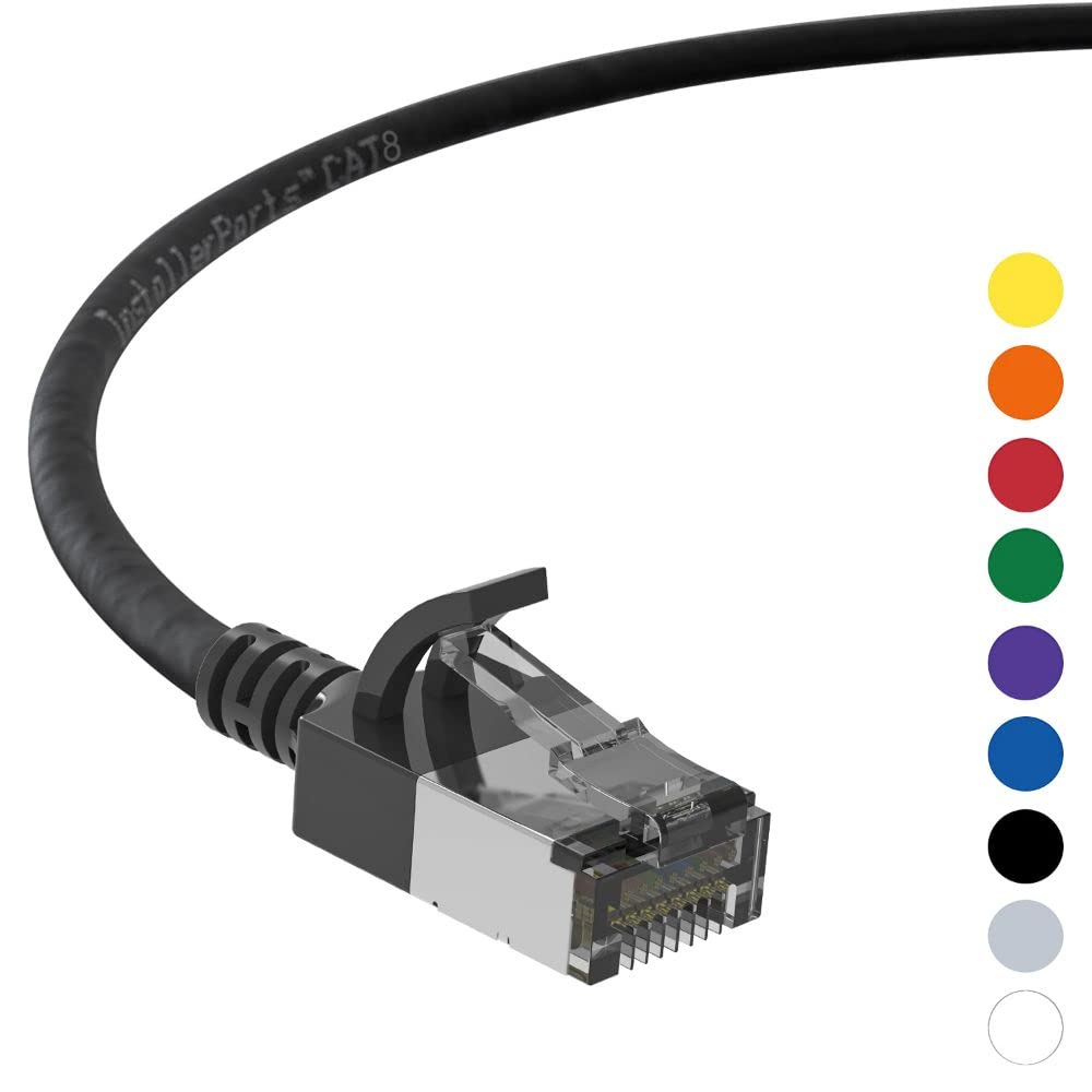 InstallerParts Ethernet Cable CAT8 Cable 1 FT - Yellow - FTP Professional Series - Super Slim 40Gigabits/Sec Network/High Speed Internet Cable for Router, Server, Gaming/2000 MHz, 30AWG