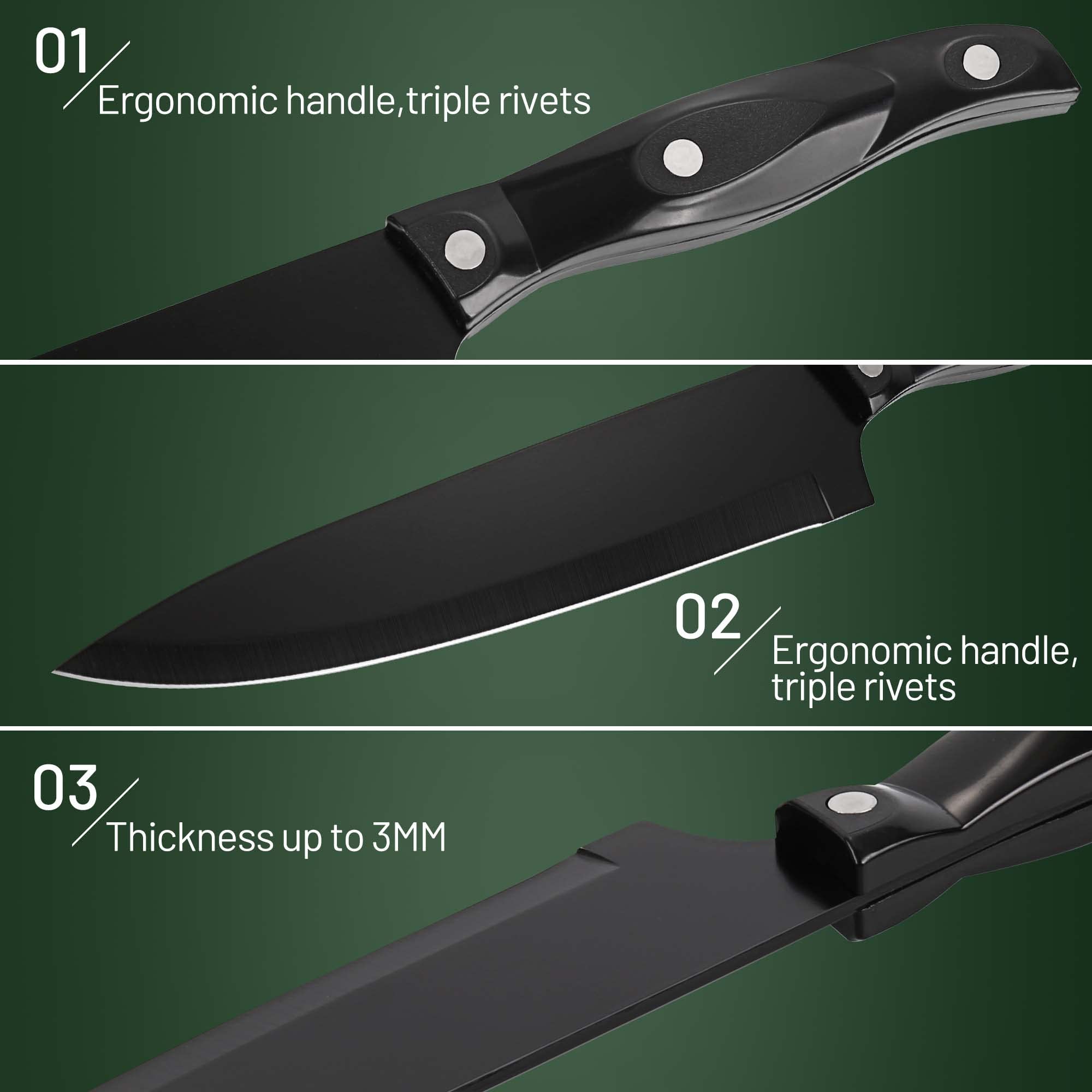 Knife Set,19 Pieces Kitchen Knife Set with Wooden Block,High Carbon Stainless Steel Knife Block Set,Ultra Sharp, Full-Tang Design with Black Coating