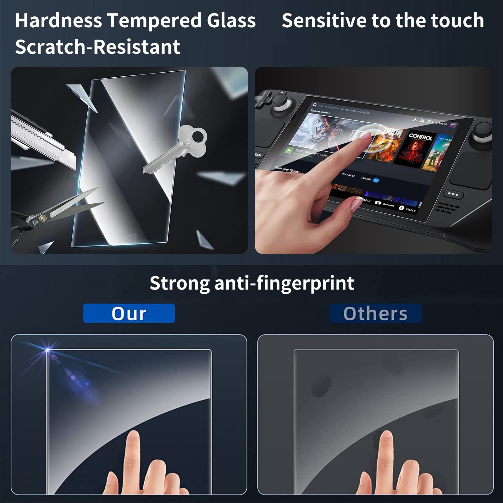 Protective Case for Steam Deck, with Screen Protector*1 and Thumb Grips*2 pairs, Hosanwell Full Body Silicone Protective Case for Steam Deck, Black