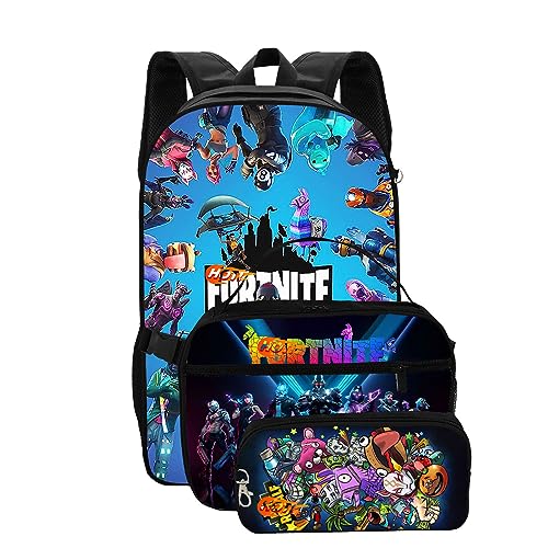KXOIYSD Unisex Anime Game 3-Piece Backpack 3d Printed Backpacks Set with Lunch Box for Men Women B