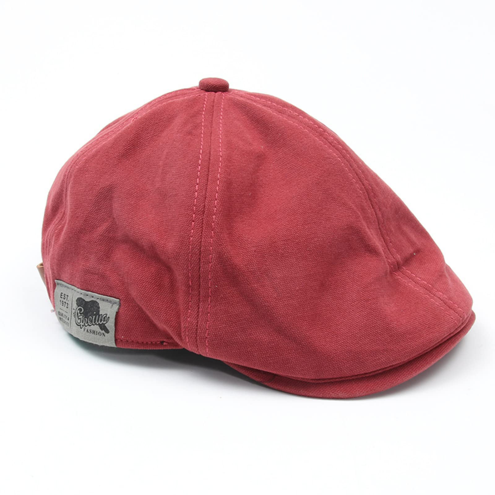 Men's Beret Hat Cotton Newsboy Berets Flat Caps Adjustable Classic Vintage Duckbill Buckle Cabbie Cap Red