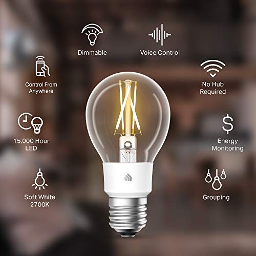 Kasa Smart Wi-Fi LED Bulb, Filament A19 E26 Smart Light Bulb, Soft White 2700K, Dimmable, No Hub Required, Compatible with Alexa & Google Assistant, Antique Vintage Style (KL50),7 watts