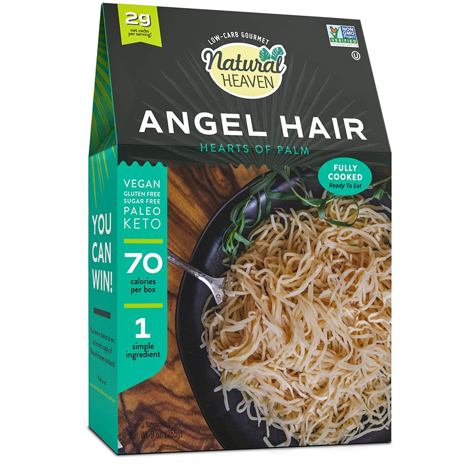 Natural Heaven Hearts of Palm Pasta, Angel Hair Noodles - Low Carb Pasta, Gluten-Free, Paleo, Keto Pasta Noodles, Plant-Based Healthy Food, 9 Oz