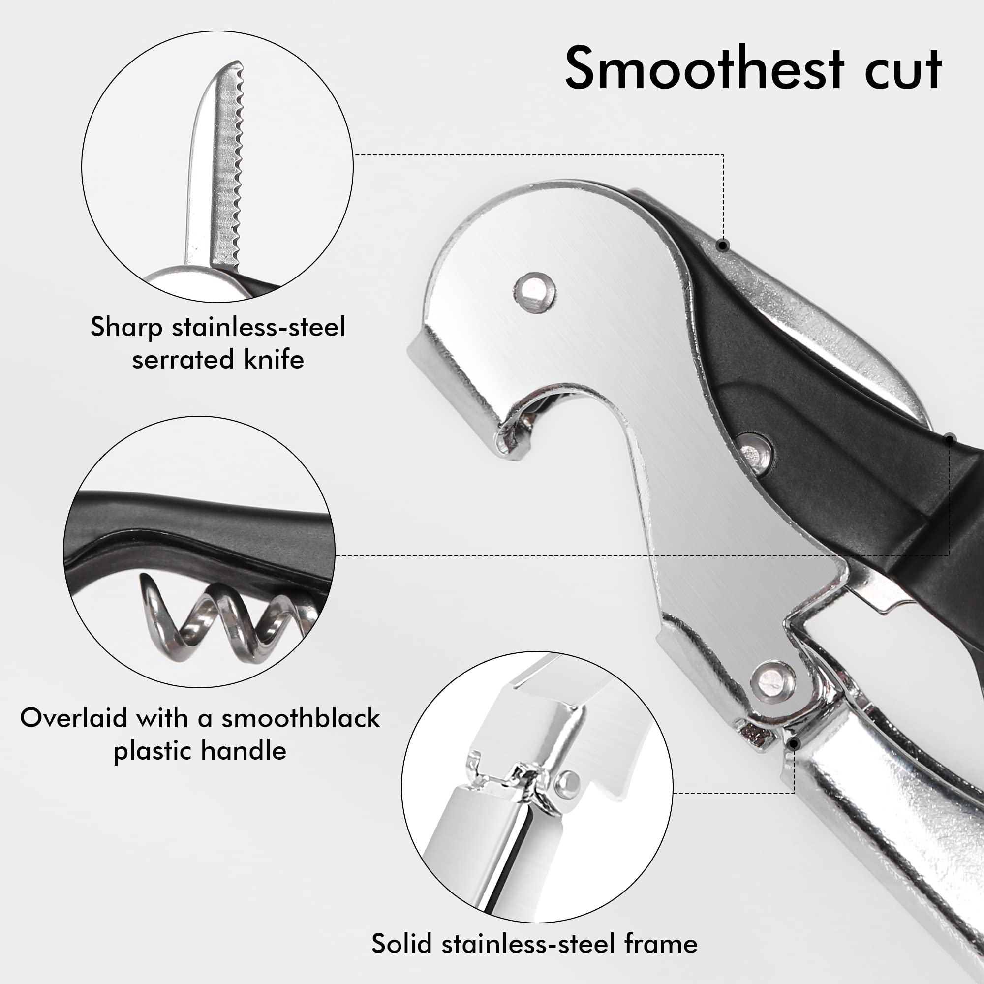 Professional Waiter Corkscrew Wine Openers Set (2 PCS),Upgraded With Heavy Duty Stainless Steel Hinges Wine Key for Restaurant Waiters, Sommelier, Bartenders (Black 2 Packs)