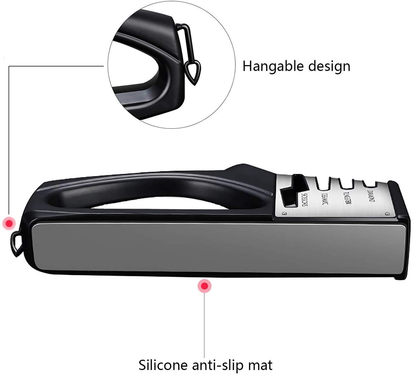 Knife Sharpener, 4 in 1 Manual Knives Scissor Sharpener, Professional Kitchen Knife Sharpen Tool with Ceramic,Tungsten Steel, Diamond Sharpening Groove,Safe and Easy To Use(Black)