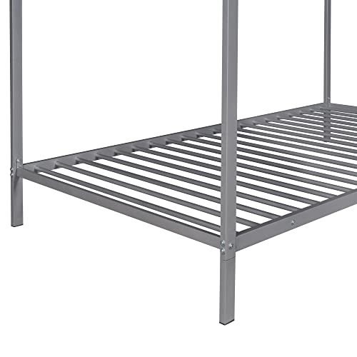 YuiHome House Bed Frame Twin Size, Kids Bed Frame Metal Platform Bed Floor Bed for Kids Boys Girls No Box Spring Needed ,Silver