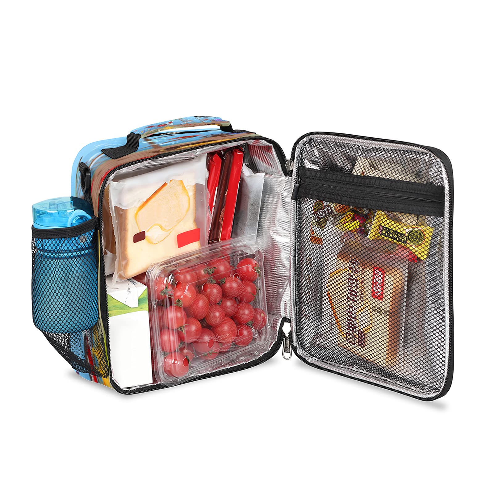 Insulated Lunch Bag for Women Men Pirate Ship Crab Lunch Box with Adjustable Shoulder Strap & Side Pocket Meal Prep Cooler Bag for School Work Picnic Beach Fishing