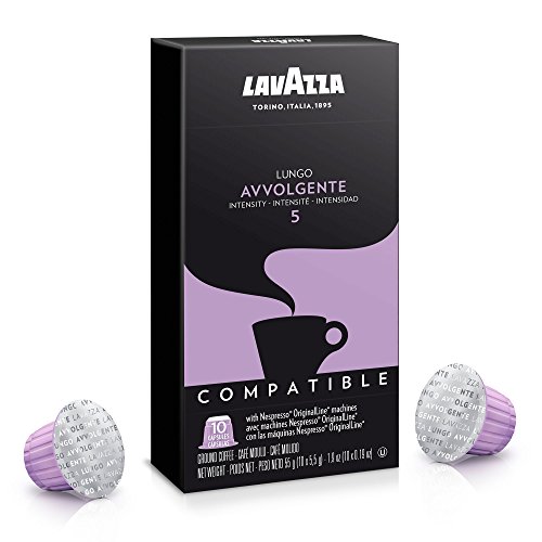 Lavazza Premium Coffee Corp Nespresso OriginalLine Compatible Capsules Avvolgente Espresso Lungo, Dark Roast Coffee, 10 ct