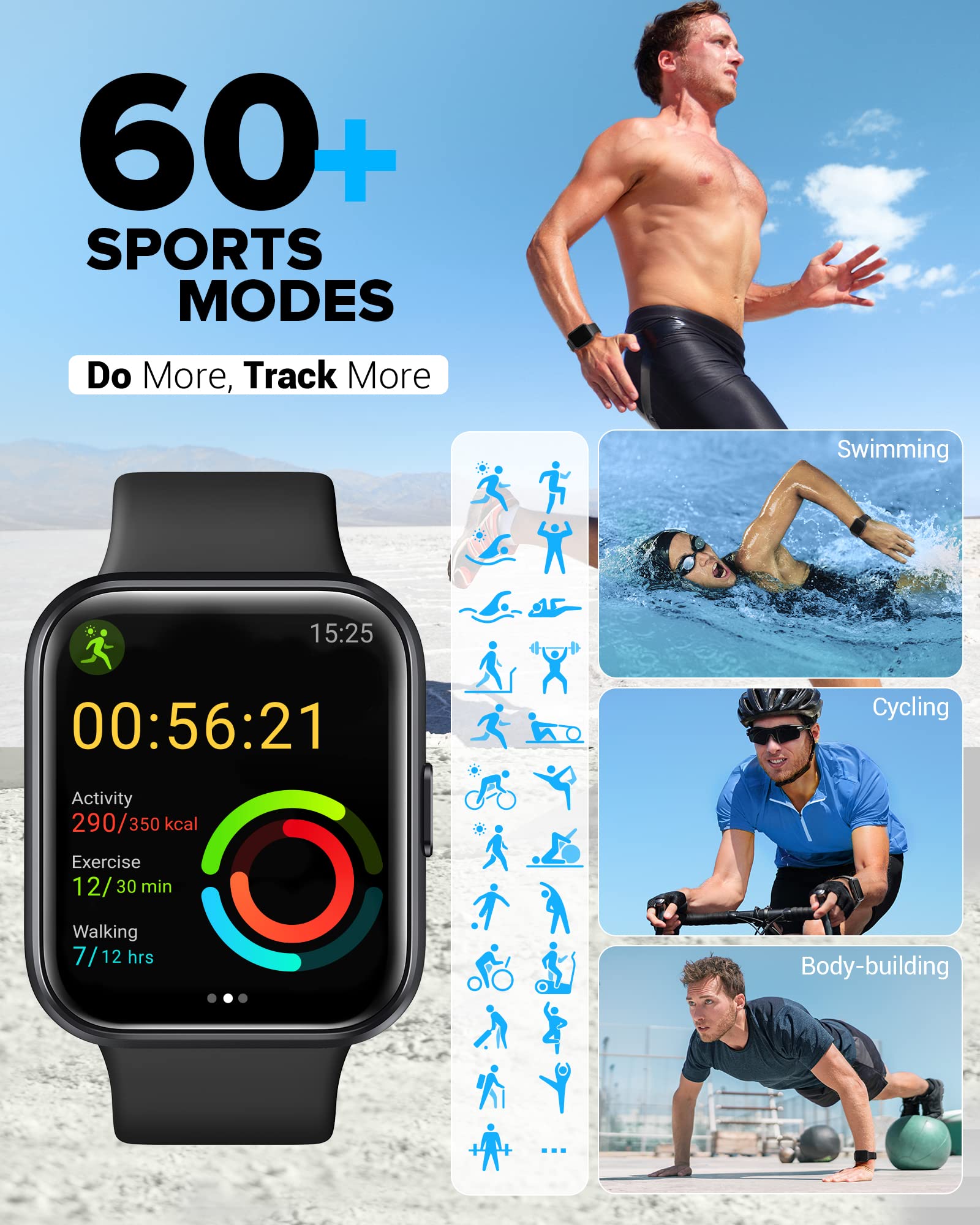 Smart Watch for Men iPhone Android, Smartwatch with Alexa Built-in (Answer/Make Call), 1.7" Fitness Tracker for Heart Rate Sleep Tracking, 60 Sports, Blood Oxygen, Black