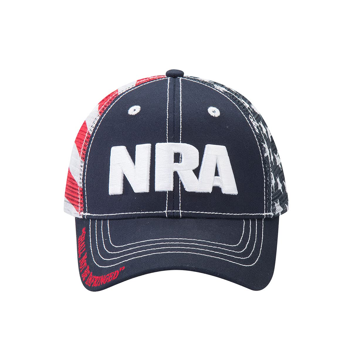 NRA, National Rifle Association Baseball Cap, Mesh Backing, Cotton Hat Features Logo with American Flag Design, Blue