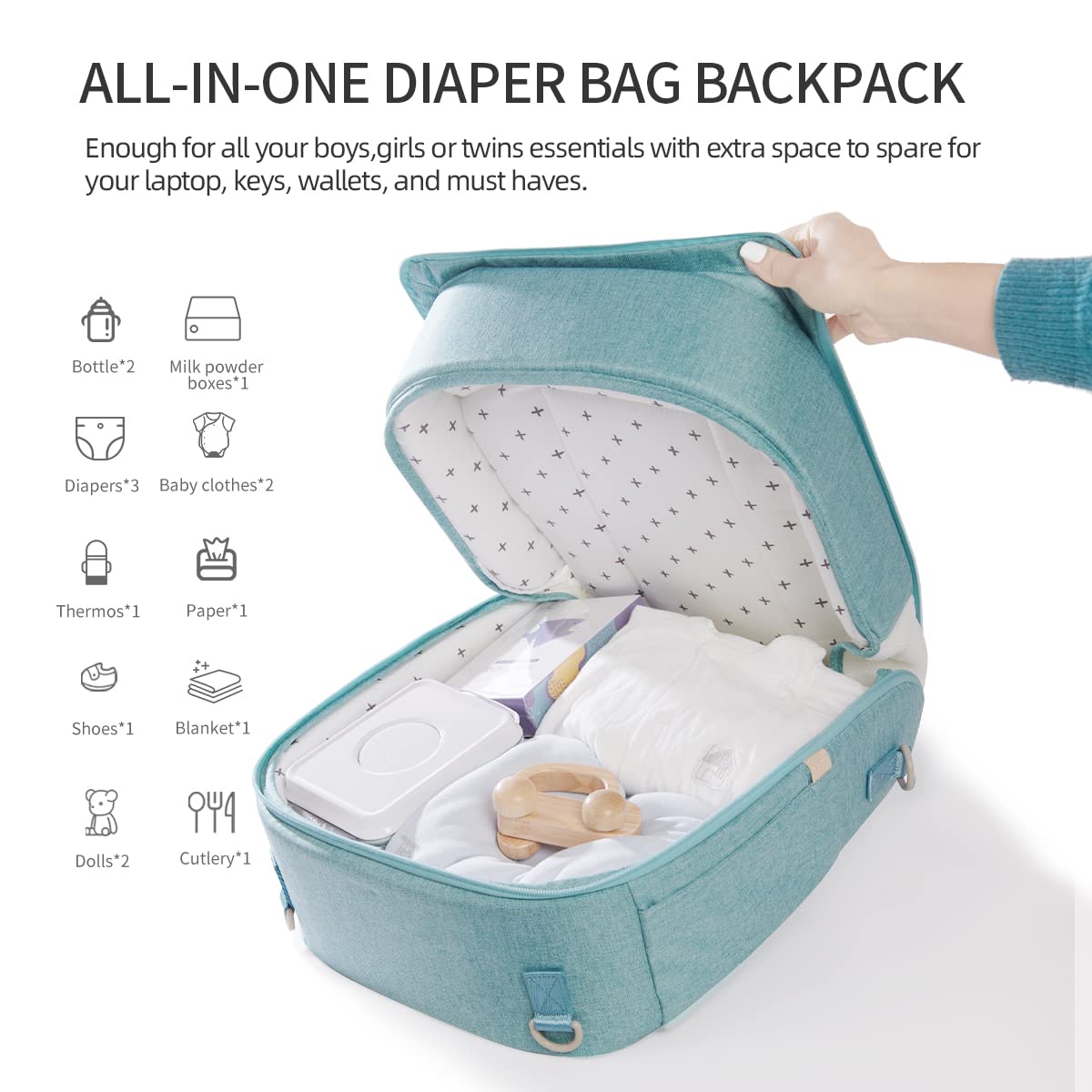 SUNVENO Baby Diaper Backpack Changing Station Bag, Multifunction Large Bags with Cotton Changing Pad, Stylish Travel Back Pack Bag for Moms Dads (Green)
